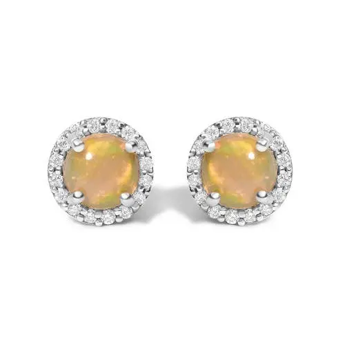 HAUS OF BRILLIANCE 10k Gold Gemstone And Diamond Halo Stud Earrings - White | Multi Opal